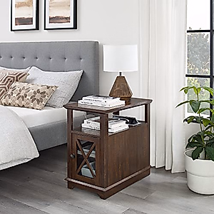 NBBOTBOT End Table with Charging Station, Side Table with USB Ports and Outlets, Nightstand with Adjustable Shelves, Narrow Side Table with Storage Cabinet for Living Room, Dark Brown