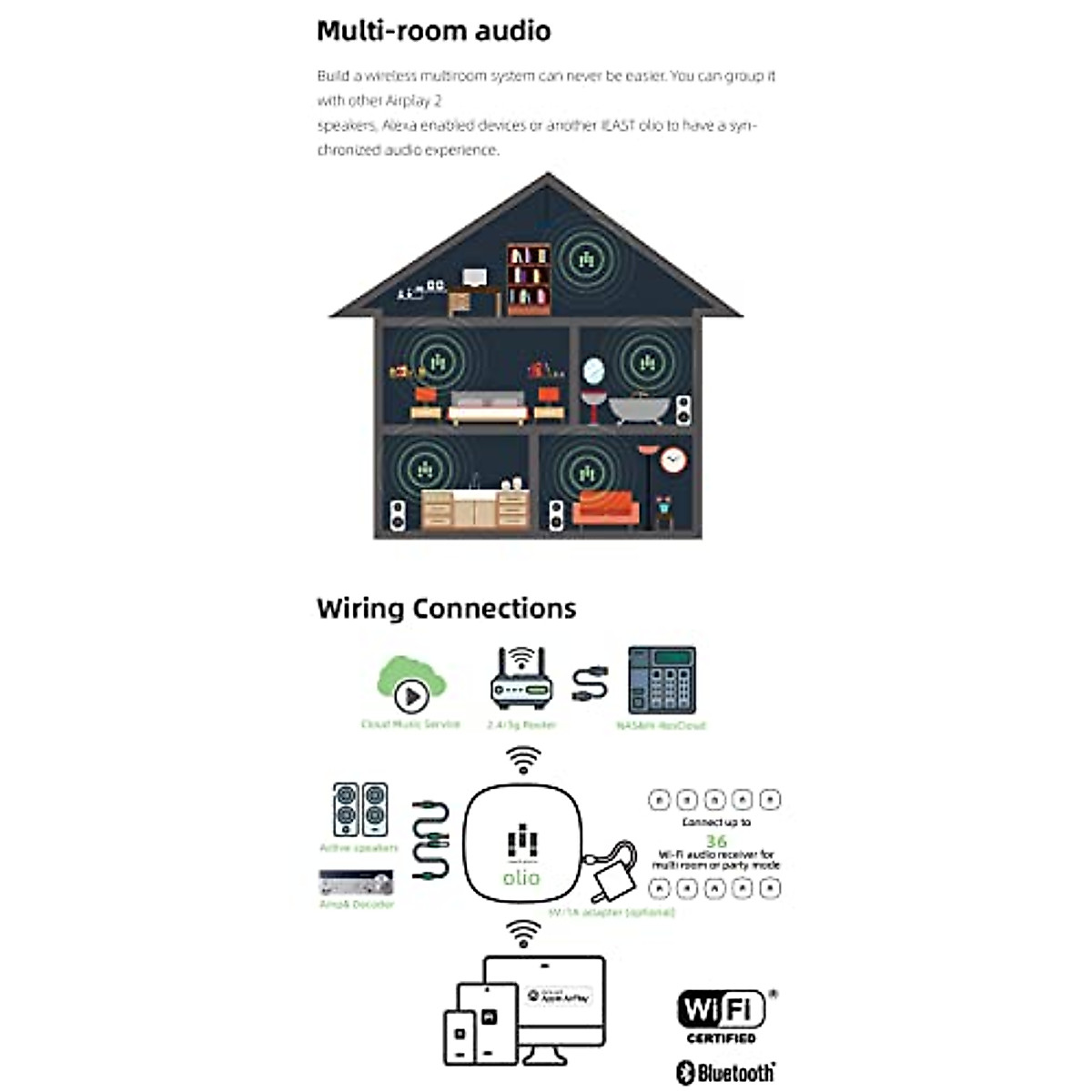 iEAST Olio AirPlay 2 Streaming Audio Receiver Adapter Works with Siri WiFi and Bluetooth Spotify&Tidal Connect Direct Multiroom Multizone Supporting 192khz/24bit Hi-Res Audio