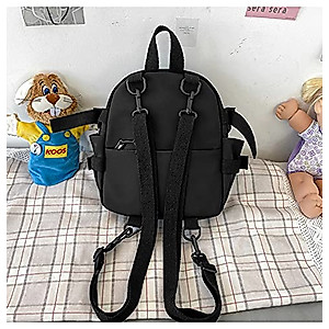 PEXIZUAN kawaii backpack girl school bag waterproof nylon with kawaii pendant cute pin mini backpack(black)