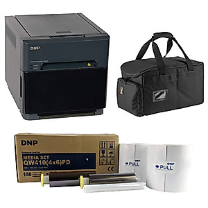 DNP QW410 4.5-inch Dye-Sublimation Professional Event Photo Booth Printer Essential Bundle with 4x6-inch Digital Media, 2 Rolls (300 Total Prints), Slinger Printer Case