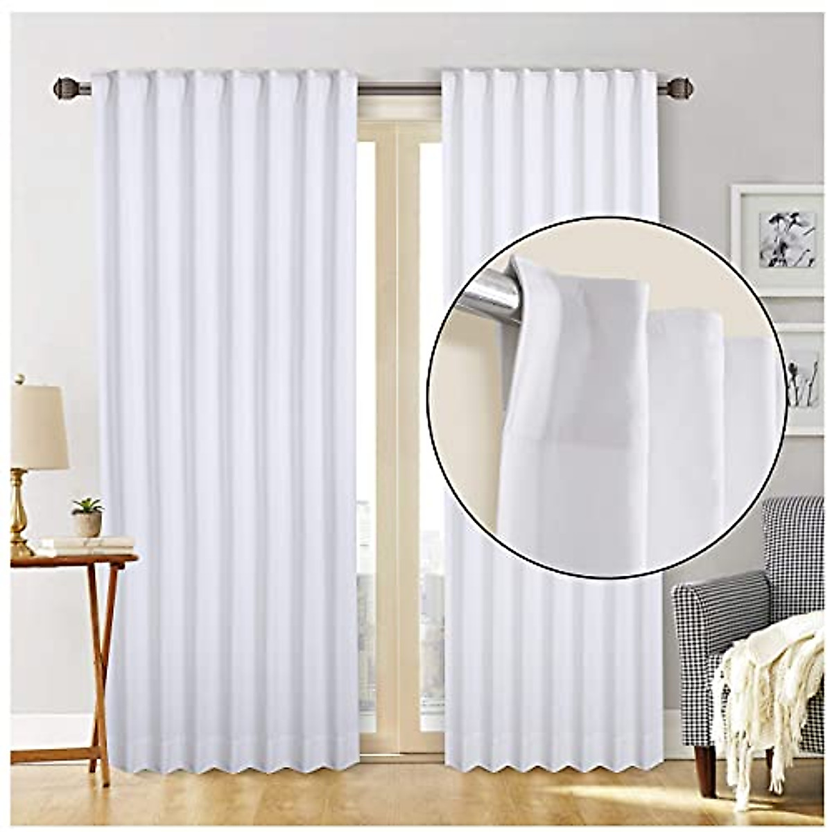 Farmhouse Cotton Duck Curtains 50x108 inch White Textured Slub, 108 Inch Cotton Curtains 16'sx8's, Tab top Curtains for Living Room, White Cotton Curtains, White Panel Curtain Set of 2