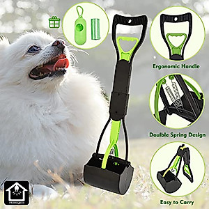 HOMAGICO Pooper Scooper, Portable Dog Pooper Scooper with Long Handle, Foldable Pooper Scooper for Large Medium Dogs with Bag Attachment, Easy to Use Perfect for Grass, Dirt, Gravel (Green)