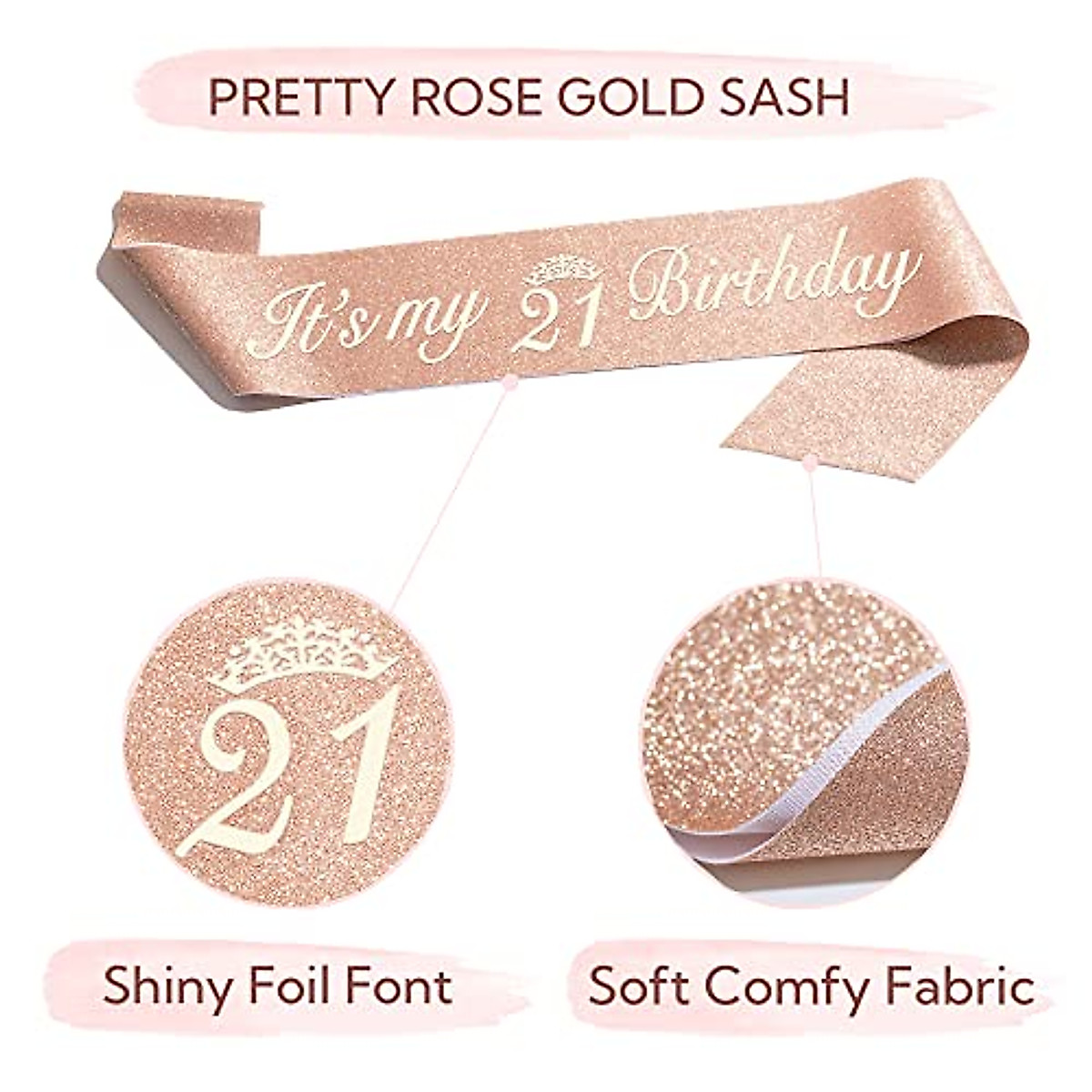 Bella Meri 21st Birthday Gifts for Women, 21st Birthday Tiara Crown, Sash, Cake Toppers,Birthday Candles, 21 Birthday Decorations Women