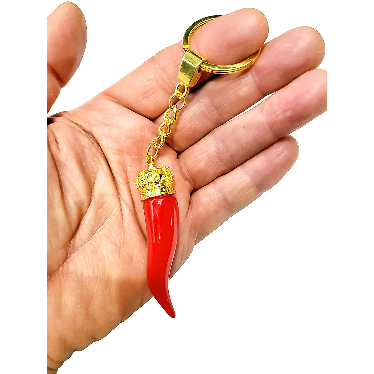 Italian Red Horn with Gold Chain Keychain – Italy Collection of Key Rings & Fobs Great Chili Pepper Charm Rear View Mirror