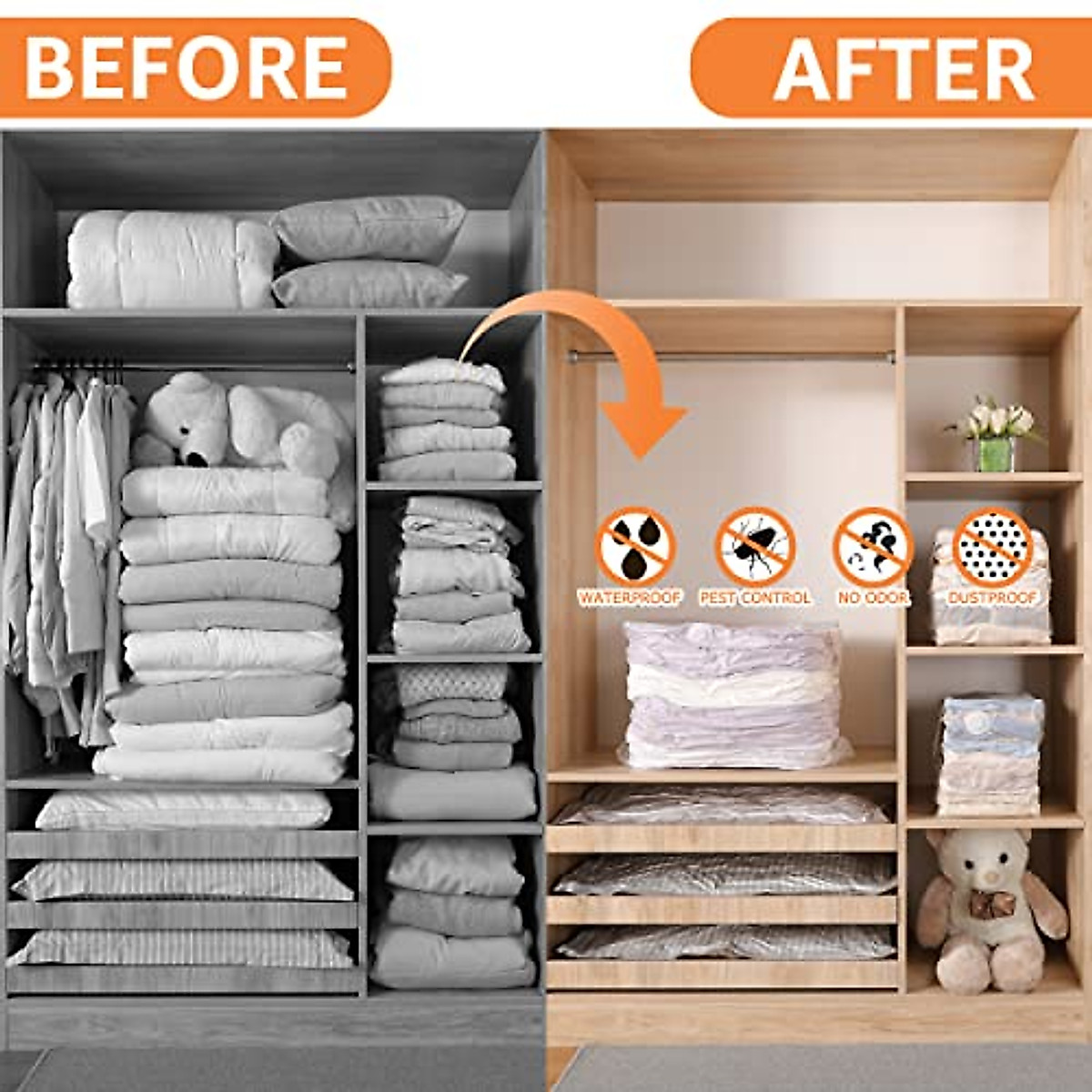 Space Saver Vacuum Storage Bags Jumbo 4 Pack large Vacuum Storage Bags for bedding Reusable Storage Bags Vacuum Sealed with Double Seal for blanket, Comforter, Pillow and Quilt 47x39 Inches