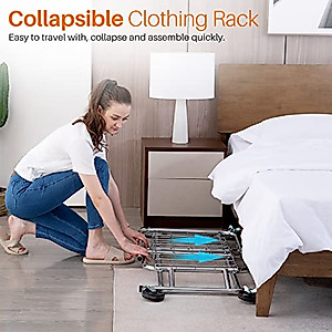 HOKEEPER 600 lbs Commercial Clothing Garment Rack with Shelves Clothing Racks on Wheels Rolling Closet Clothes Rack Heavy Duty Portable Collapsible Adjustable, Chrome Finish