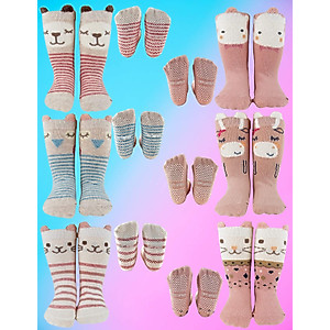 Tiny Captain Baby Toddler Girls Animal Grip Tube Socks Non/Slip Anti-Skid 1 Year Old Gift Ages 1-3 Socks(1-3 Year Old, Pink)
