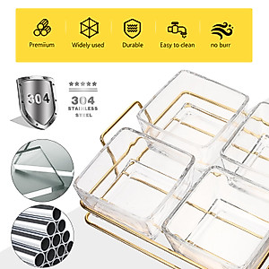 iplusmile Snack Bowl With Metal Tray, 4 Removable Dip Bowls Glass Fruit Tray Divided Appetizer Condiment Serving Bowls for Dessert Nuts Snacks Candy Chips Party Supplies