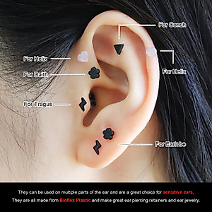 PiercingArt 24Pcs Plastic Earrings For Sensitive Ears Silicone Medical Clear Tragus Cartilage Daith Studs Retainers 16G