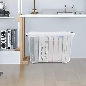 Yesdate 4-Pack Plastic Storage Box, 50 L Clear Large Storage Bin with Wheels