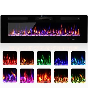 Electric Fireplace, 60 inch Recessed Wall Mounted Fire Place Heater with Remote Control Timer LED Adjustable Flame for Living Room Bedroom