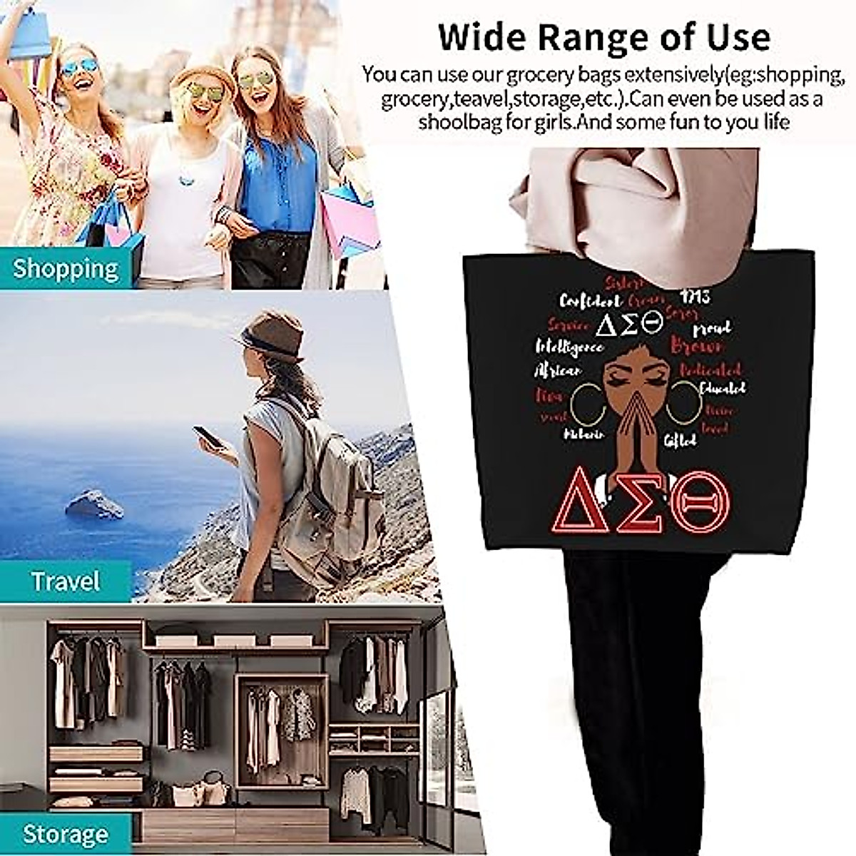 Women Reusable Tote Bag Shoulder Bag Sorority Gift For Women Men Travel Bag Reusable Grocery Bags Foldable Shopping Bag