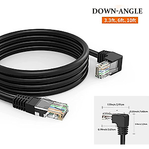 CableCreation CAT6 Ethernet Patch Cable RJ45 LAN Cable Gigabit Network Cord 90 Degree Downward Angled,Bandwidth up to 250MHz 1Gbps for PC, Router, Modem, Printer, Xbox, PS4, PS3-10 Feet,Black
