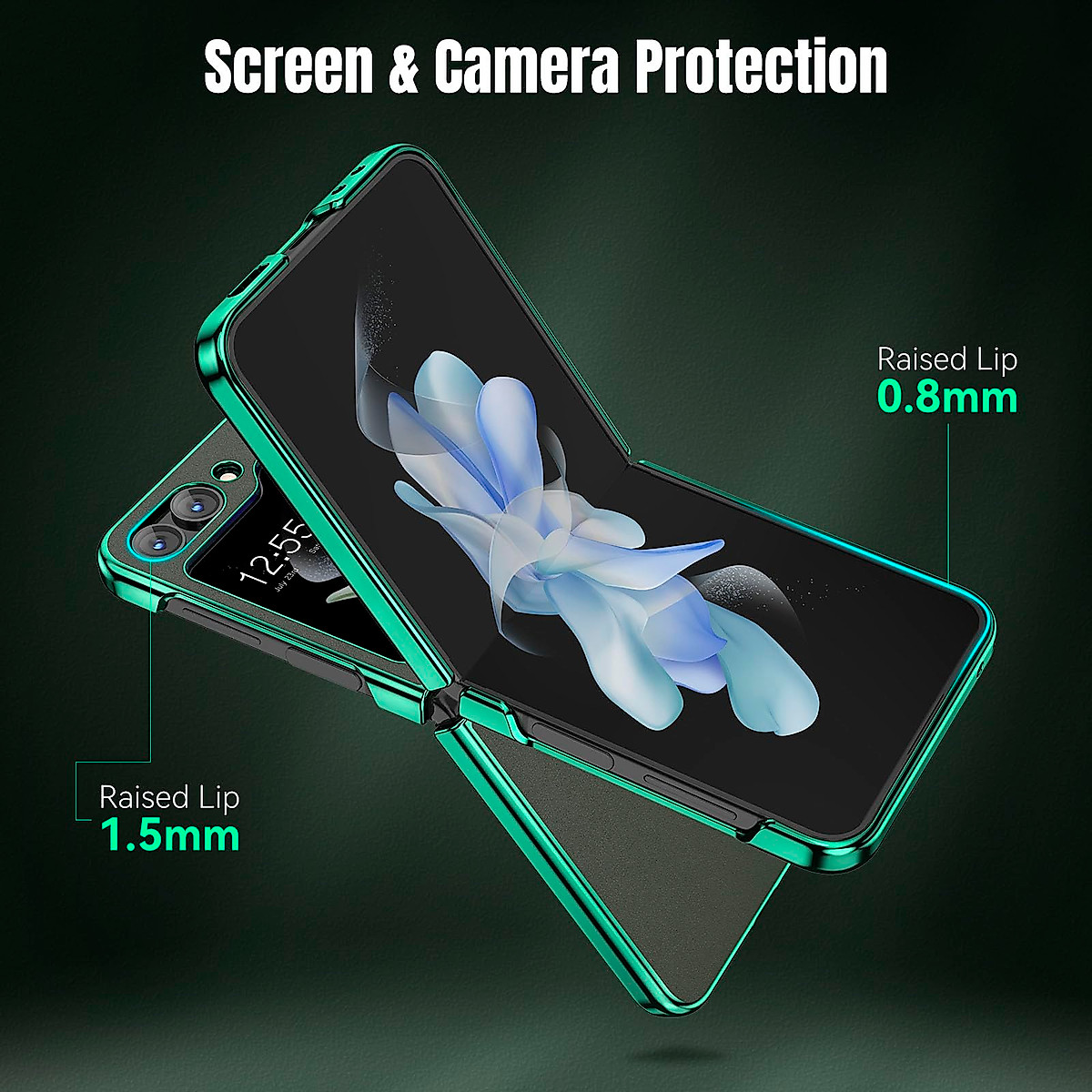 MATEPROX Phone Case for Samsung Galaxy Z Flip 5 Case, Slim Thin Lightweight Protective Phone Case with Non-Slip Leather Back with Electroplated Frame for Samsung Galaxy Z Flip 5 5G-Green