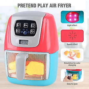 Toy Air Fryer for Kids, Kids Play Kitchen Playset Accessories, Chefs Pretend Play Kitchen Appliance Toys Oven w/Light, Sound, Play Food Grill Cooking Utensils for Kids Boys Girls Toddlers 1-3 2+
