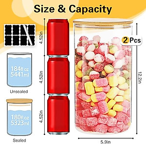 GTJ Large Glass Food Storage Containers with Lids, Glass Canisters 180oz [Set of 2], 1.4 Gallon Glass Jars with Bamboo Lids, Flour Sugar Containers, Airtight Storage Containers for the Kitchen