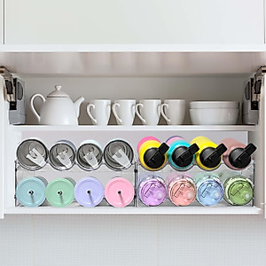 4 Pack Water Bottle Organizer, Large Compartment Stackable Kitchen Pantry Organization and Storage Rack, Plastic Water Bottle Holder for Kitchen Cabinet Organizer and Storage, Tumbler Mug Cup Shelf