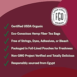 Organic Hibiscus Tea Bags | 100 Tea Bags | Eco-Conscious Tea Bags in Kraft Bag | Raw from Egypt | by FGO