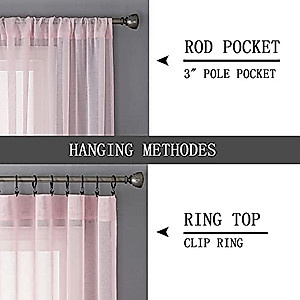 Tollpiz Sheer Valance Linen Textured Bedroom Valance Curtains Sheer Light Filtering Rod Pocket Voile Curtain Valances for Living Room, 54 x 16 inches Long, Pink, Set of 1 Panel
