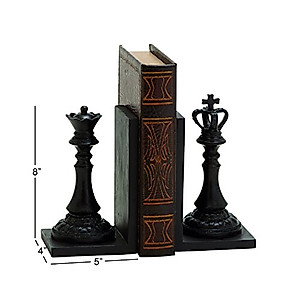 Deco 79 Resin Chess Bookends with King and Queen, Set of 2 5"W, 8"H, Black