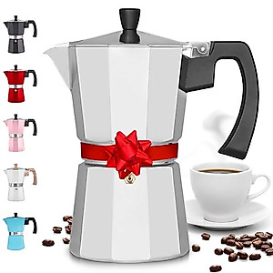 Zulay Kitchen Stovetop Espresso Maker - Moka Pot 6 Espresso Cups - Percolator Coffee Maker for Classic Cuban & Italian Style Espresso - Portable Coffee Maker for Camping & Travel - (Silver)