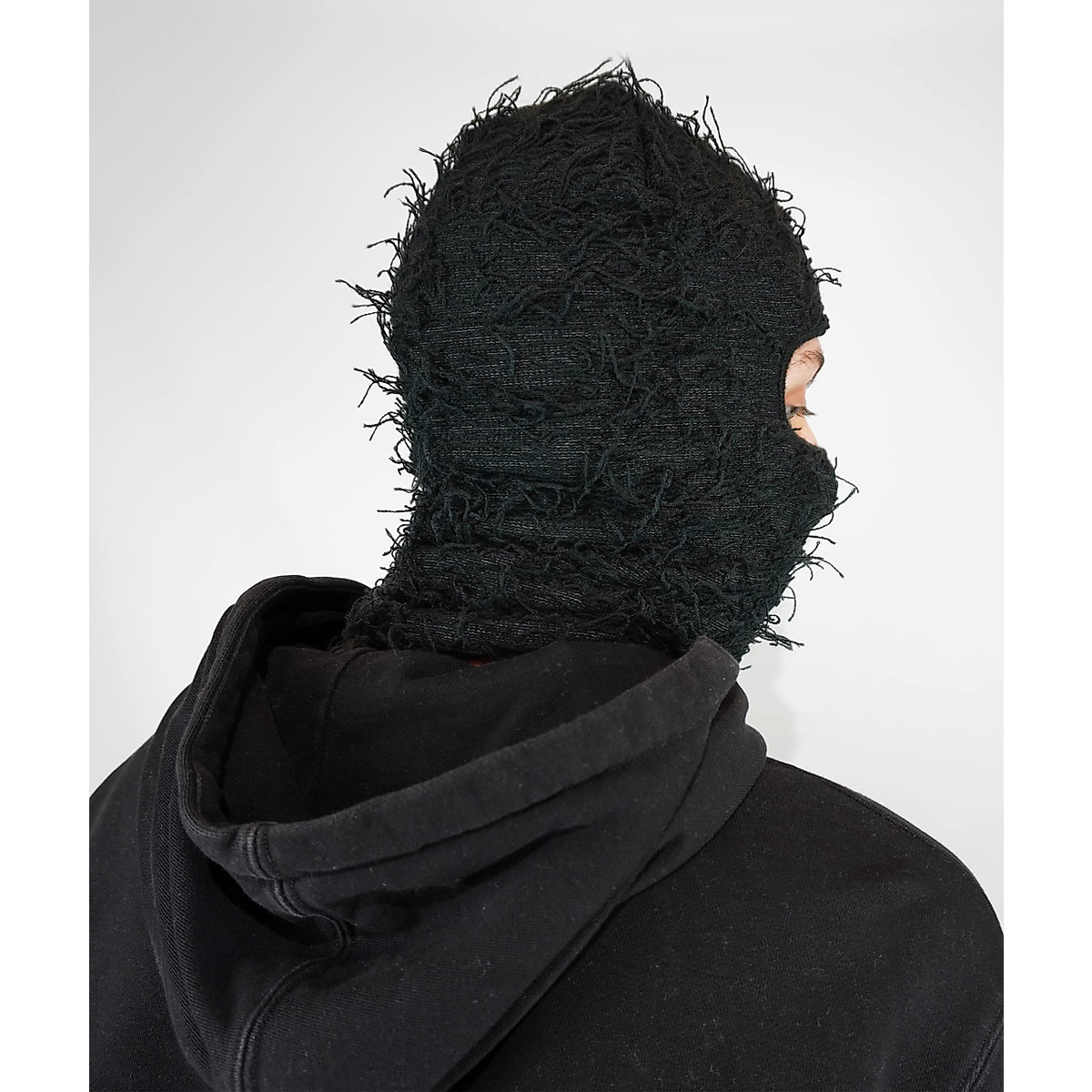 Atakai Balaclava Distressed Knitted Full Face Ski Mask Winter Windproof Neck Warmer for Men Women One Size Fits All, Yeat Inspired (Black)