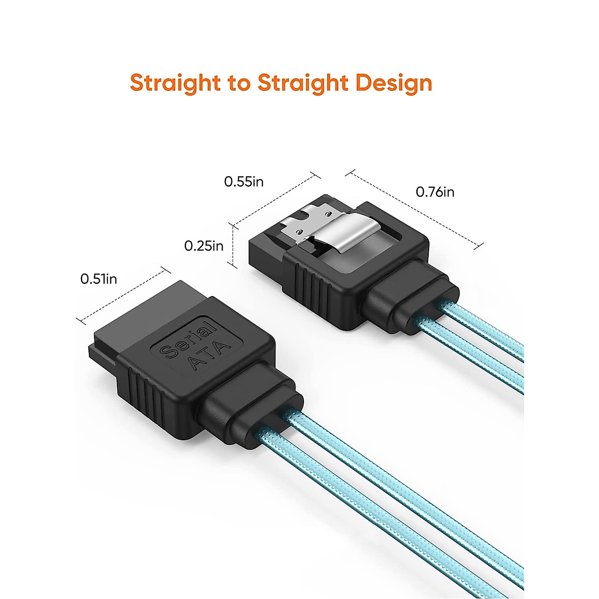 CableCreation SATA III Cable, [5-Pack] 18-inch SATA III 6.0 Gbps 7pin Female Straight to Straight Angle Female Data Cable with Locking Latch, 1.5 FT Blue