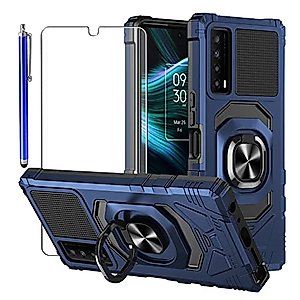for TCL Stylus 5G Case with Tempered Glass Screen Protector, Heavy Duty Protection Technology Built-in Kickstand Rugged Shockproof Protective Phone Case for TCL Stylus 5G,(Blue)