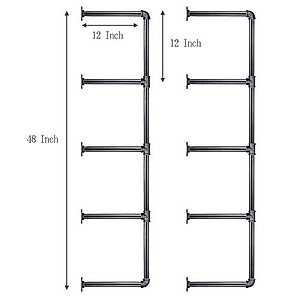 Niubid 3/4 Inches Malleable Cast Iron Pipe 2 PCS 5 Tier. Vintage Industrial Wall Mount Bookshelf Shelving Unit, DIY Open Bookshelf, Shelf Shelves, Home Improvement Kitchen Shelves.
