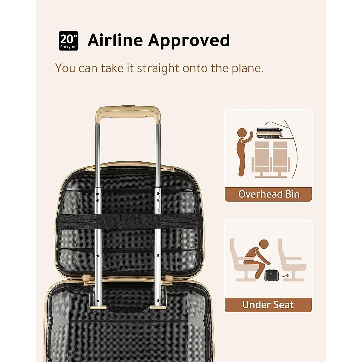 LUGGEX Black Carry On Luggage with Spinner Wheels, PP Lightweight Suitcase with 14 Inch Case, Expandable Luggage 2 Piece