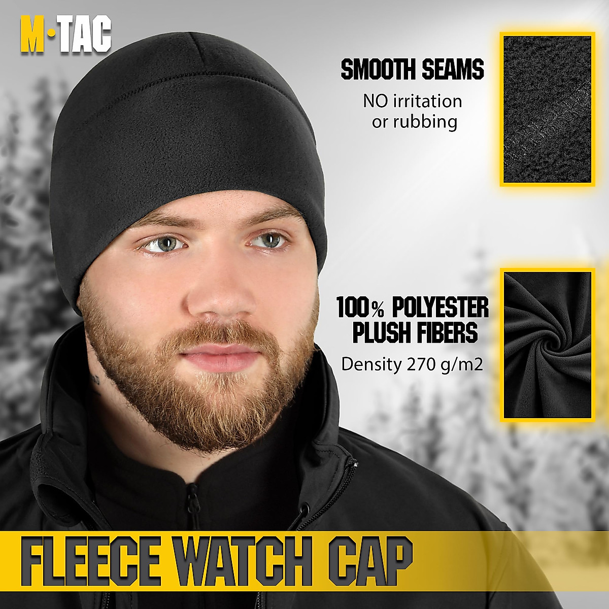 M-Tac Fleece Watch Cap - Tactical Beanie Hat Winter Skull Cap Cold Weather (Black, L)