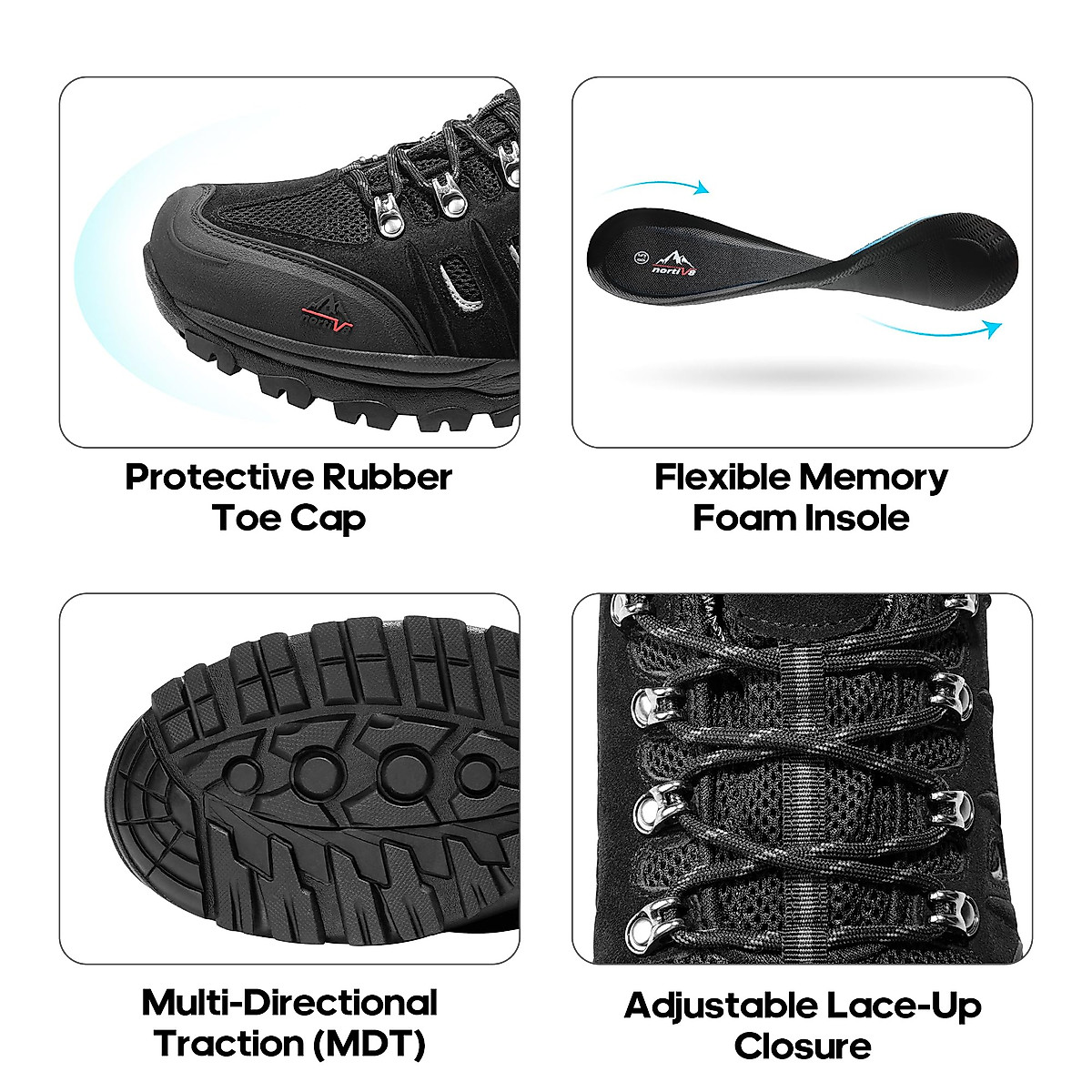 NORTIV 8 Men's Waterproof Hiking Shoes Leather Low-Top Hiking Shoes for Outdoor Trailing Trekking Camping Walking Black/Grey Size 11 QUEST-1-W