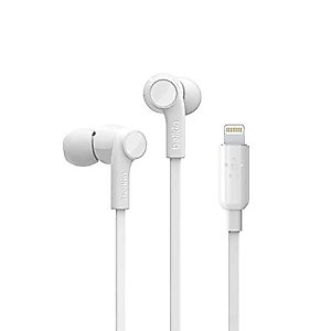 Belkin SoundForm Headphones - Wired In-Ear Earphones With Microphone- iPhone Headphones - Apple Headphones - Apple Wired Earbuds For iPhone, iPads & All Products With Lightning Connector (White)