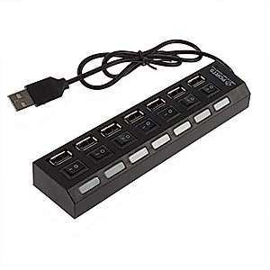 Lysee Data Cables - USB 3.0 HUB 2.0 HUB 7 Ports LED USB 2.0 Adapter Hub Power on/Off Switch for PC Computer - (Color: Black)