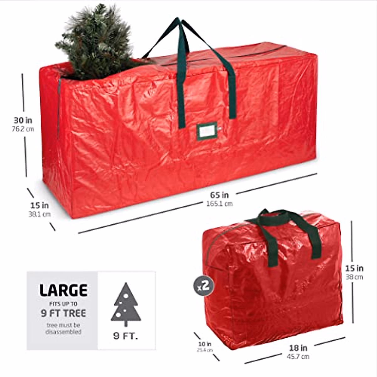 Zober 3-Pack Christmas Artificial Tree Storage Bag and Two Garland Bags; Holiday Tree Storage for Trees Up to 9 ft, Includes Card Slot, Dual Zipper, and Carry Handles; Tearproof 600D Oxford Material