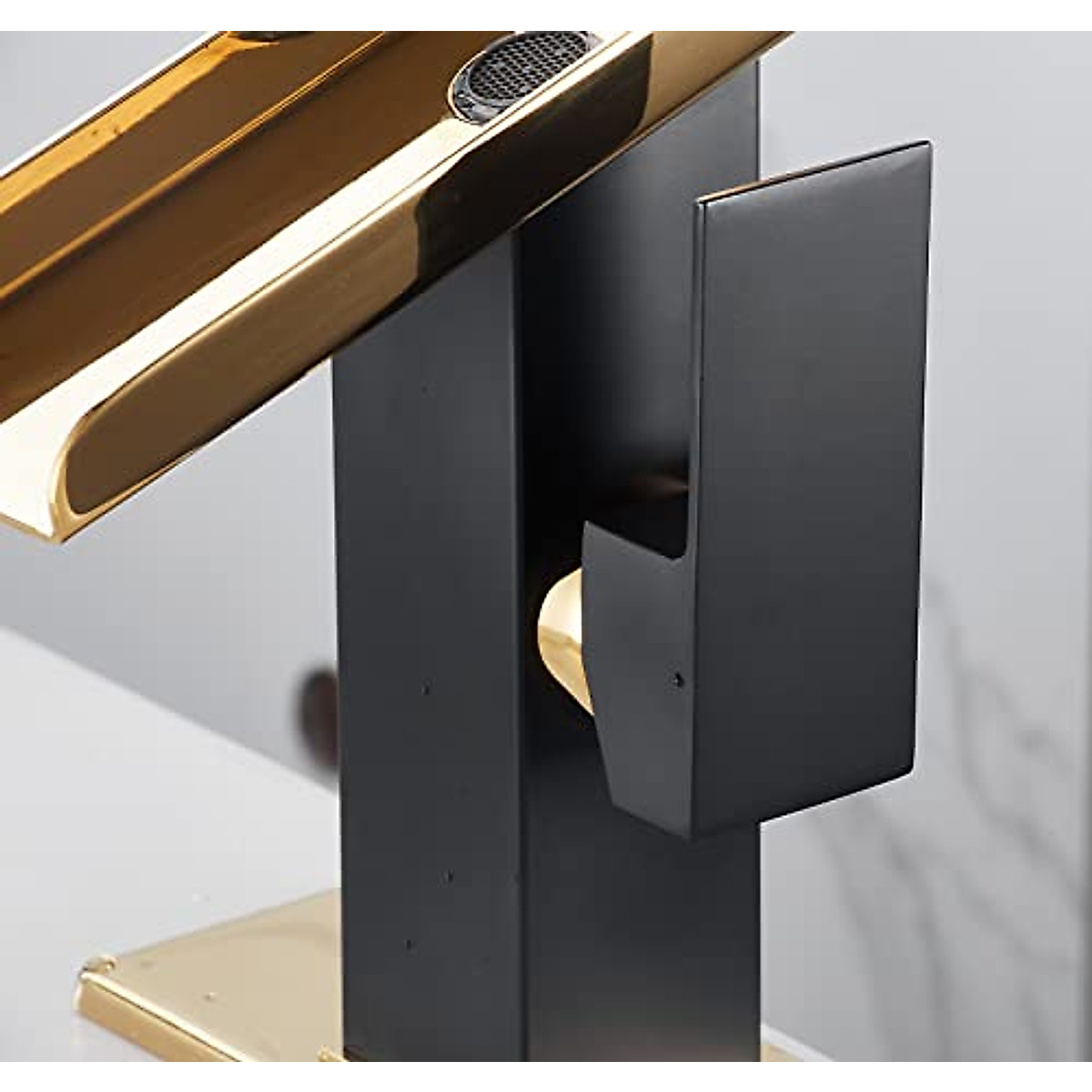 Black Bathroom Faucet Golden Waterfall Open Spout LED Color Changing One Hole Bath Vanity Sink Tap Single Handle with Bathroom Sink Drain Pop Up Stopper Overflow Water Supply Hose Include Modern