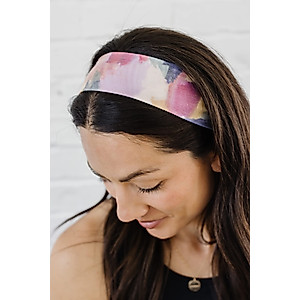 Maven Thread Women's 2" Wide No-Slip, Sweat-Wicking Headband for Exercise and Yoga, 2-Pack, Colorful Brushstroke and Green Solid (Serenity)