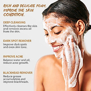 POP MODERN.C Kojic Acid Soap Turmeric Soap for Face and Body Vitamins C Soap for Acne Blackheads Christmas Gifts 2x100g Soaps 1pc Mesh Soap Pouch and Wooden Soap Holder