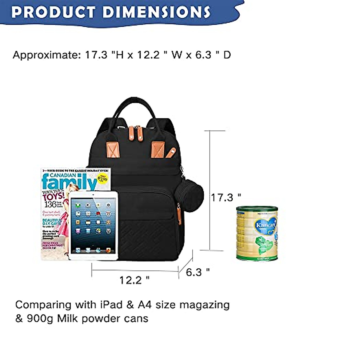 UISKOOPW Diaper Backpack, Baby Nappy Waterproof Changing Bags Travel BackPack with Changing Pad & Stroller Straps (Black)