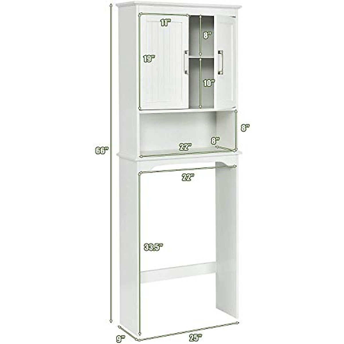 Nightcore Bathroom Storage Rack Over The Toilet, Toilet Organizer with a Open Space, Space Saver Cabinet, Sturdy and Durable Bathroom Shelf, White