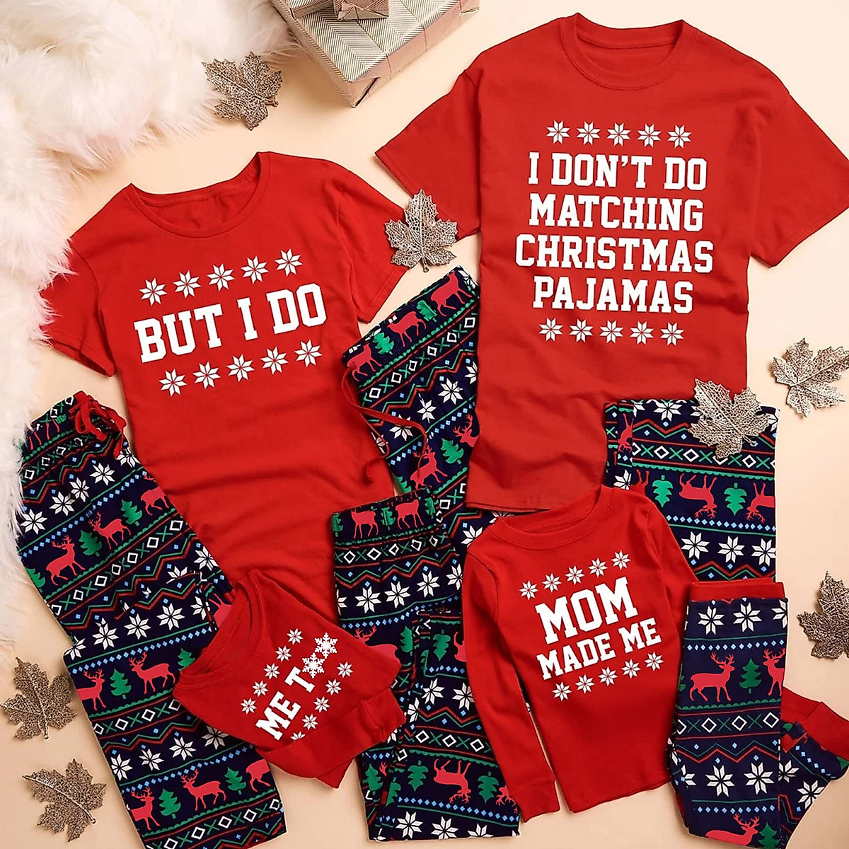 TOUPKO Christmas Pajamas for Family, Funny Letter Family Christmas Pjs Matching Sets Snowflake Short Sleeve Xmas Sleepwear (But I Do, Women/X-Large)