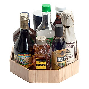 Bamboo 360 Rotating Spice Rack & Sauce Spinning Tray for Cabinets & Tabletops with Lazy Susan Turntable, 10” Diameter with 2” Ledge