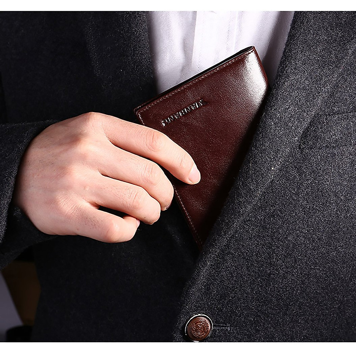 MANBANG Genuine Italian Leather Handbag Organizer Card Case Long Bifold Wallet