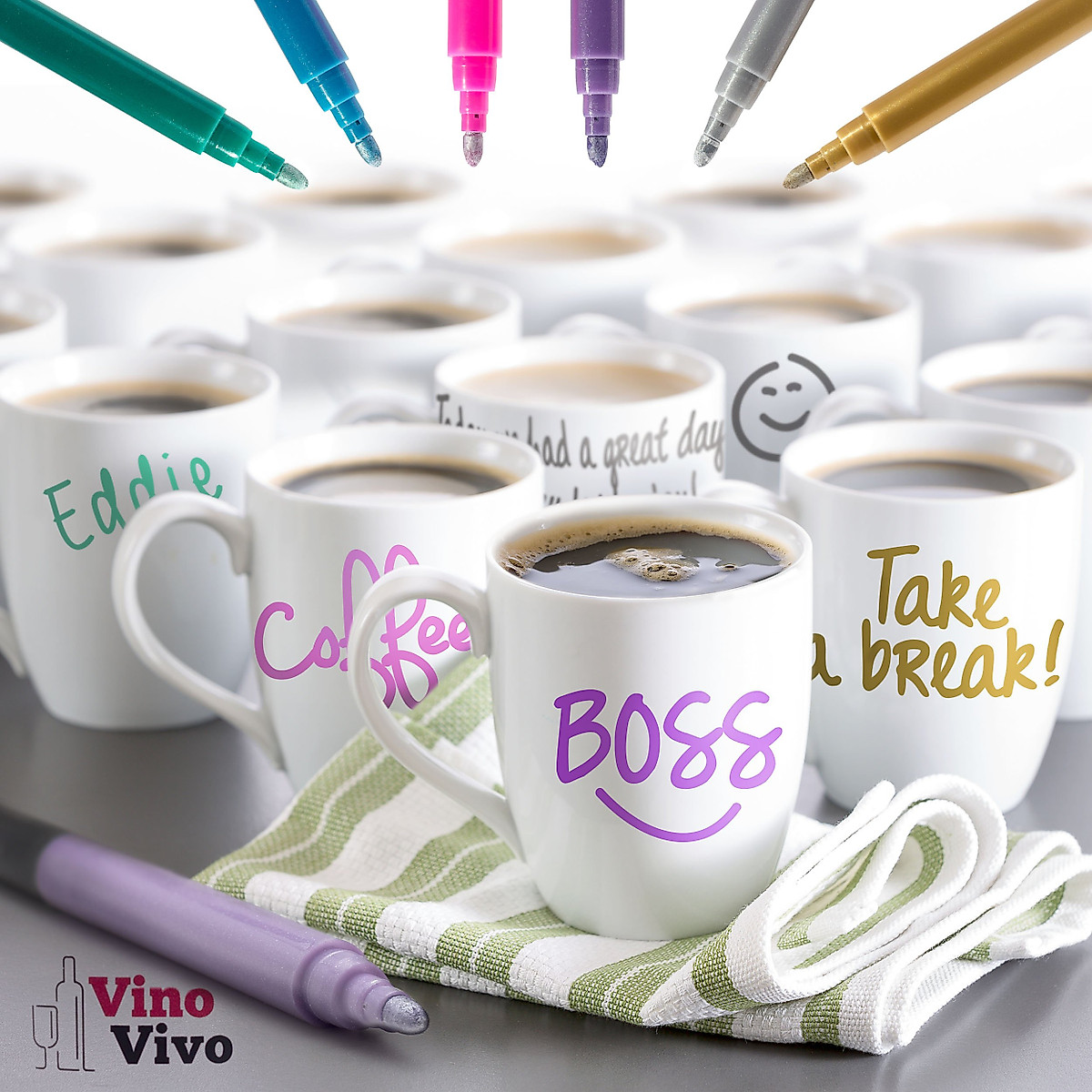 MEKBOK Wine Glass Markers - 6 Pack of Food Safe Non-Toxic Wine Glass Markers - Can also be used on ceramic plates and other glass and tableware