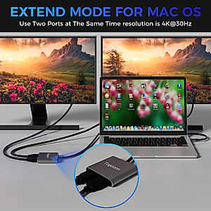 Togconn 4K USB C to Dual HDMI Adapter, Supports 4K@60Hz, USB C to Dual HDMI Female Connector, Type C (Compatible Thunderbolt 3) to 2 HDMI Converter, for MacBook Pro/Air, Dell XPS 13/15
