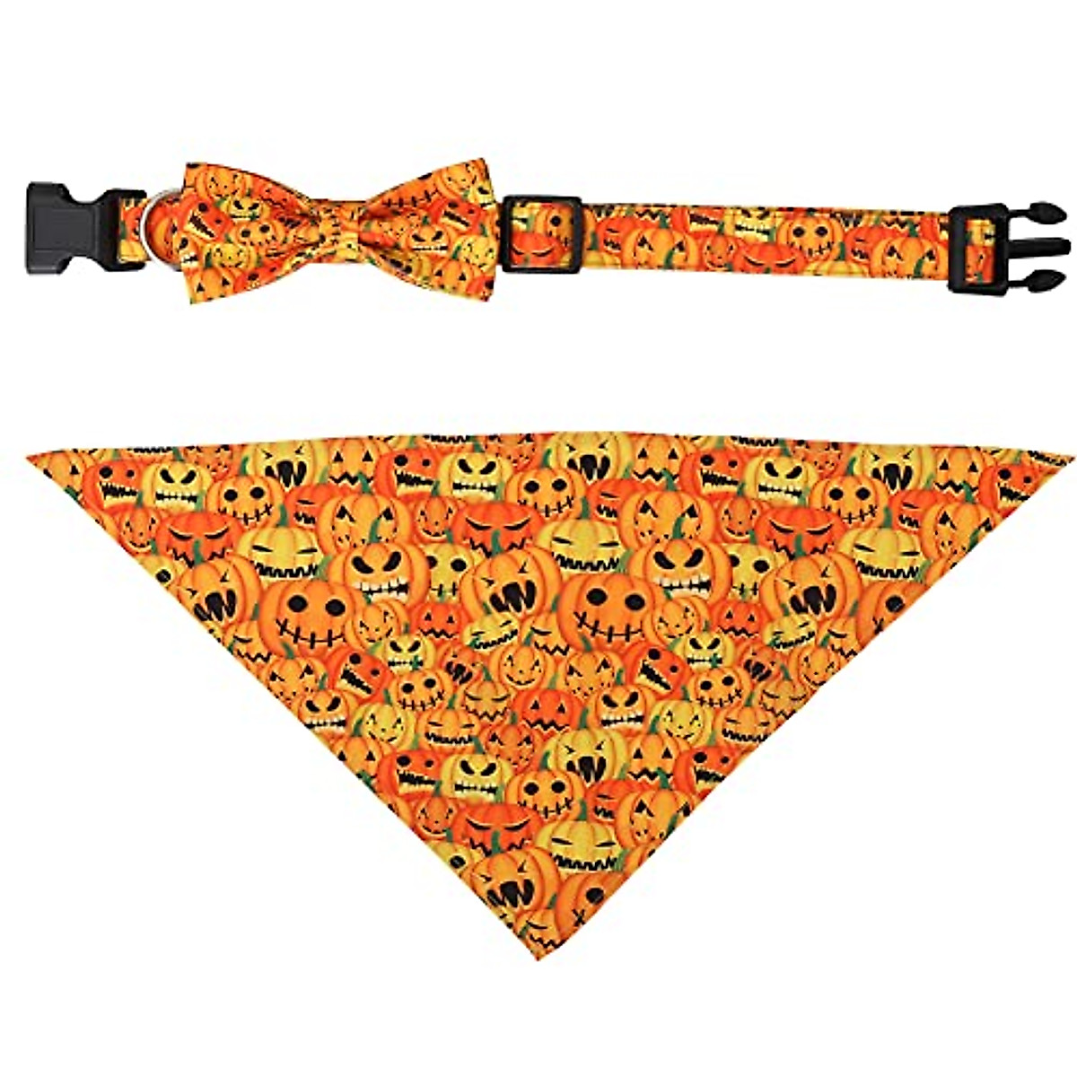 Halloween Thanksgiving Dog Bandana and Collar Set with Bow Tie Dog Scarf Triangle Bibs Kerchief Adjustable Costume Accessories for Cats Dogs Pets