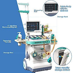 YGLOLRAME Doctor Kit for Kids 3-5 Years Old - 26 Piece Pretend Play Toys Toddler Mobile Medical Cart with Sound and Light Functions Veterinarian/Dentist Kit Perfect for Toddlers 3-5 Birthday Gift
