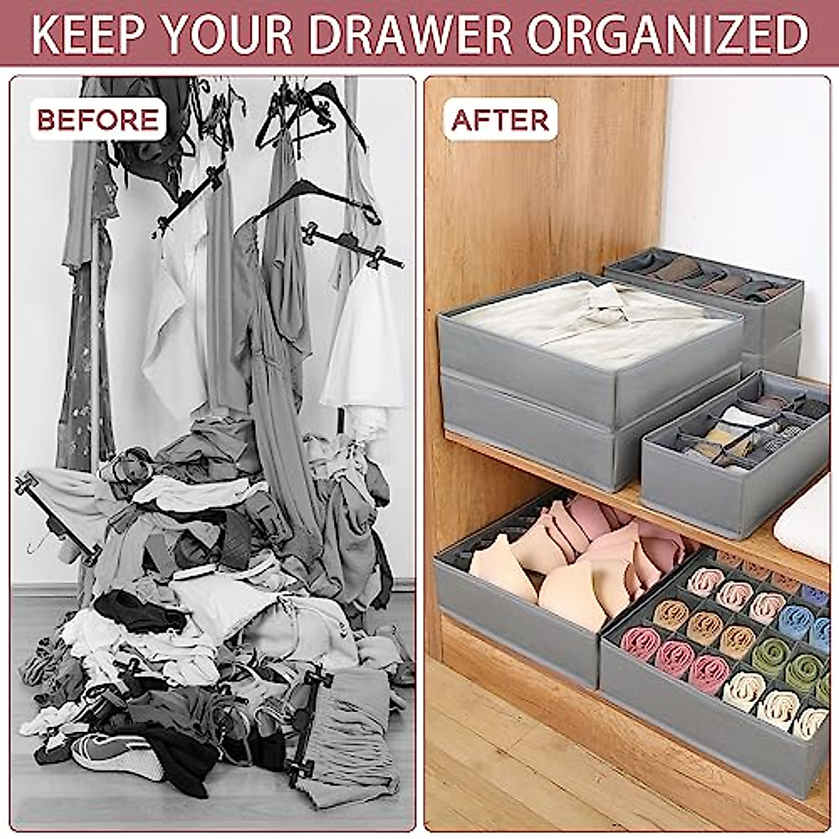 8 Pack Drawer Organizers for Clothing, Drawer Organizer Clothes Fabric Foldable Underwear Organizer, Dresser Organizer Closet Storage Dividers Bins for Storing Sock, Bra, Panty, Scarf, Belt, Ties
