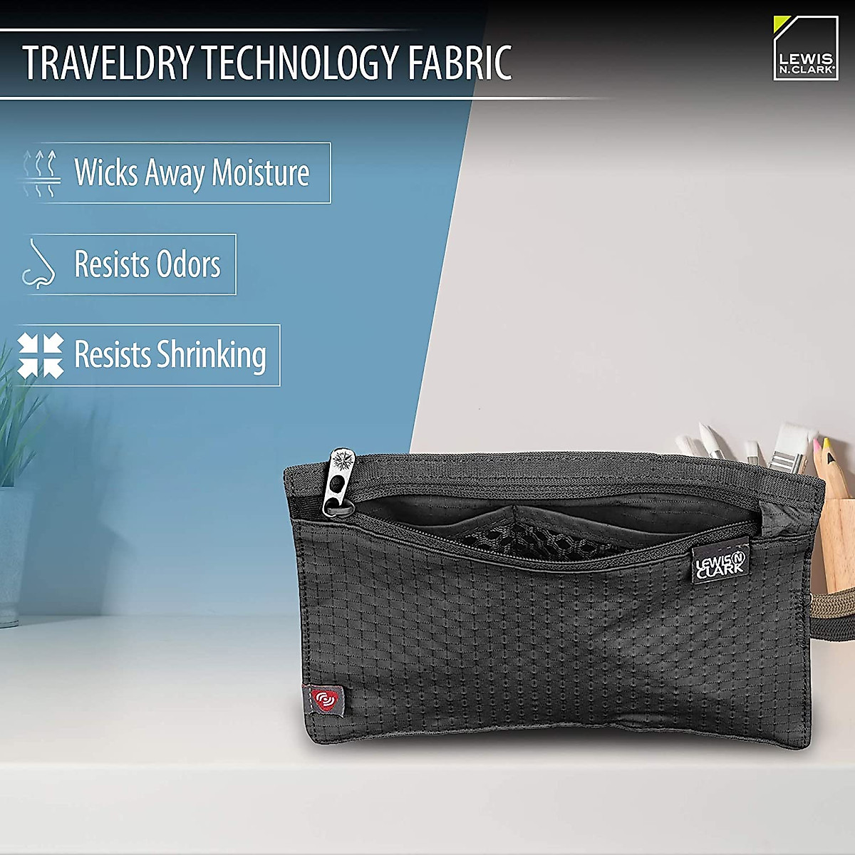 Lewis N. Clark RFID Blocking Money Belt Travel Pouch + Credit Card, ID, Passport Holder for Women & Men, Black, One Size