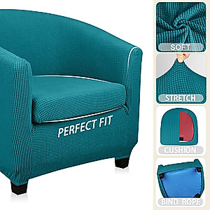 Lellen Club Chair Slipcover with Seat Cushion Cover Round Tub Accent Armchair Cover Reusable Sofa Stretch Covers for Living Room Bedroom Office Dining Room Barrel Chair Protector（Teal Suit ）